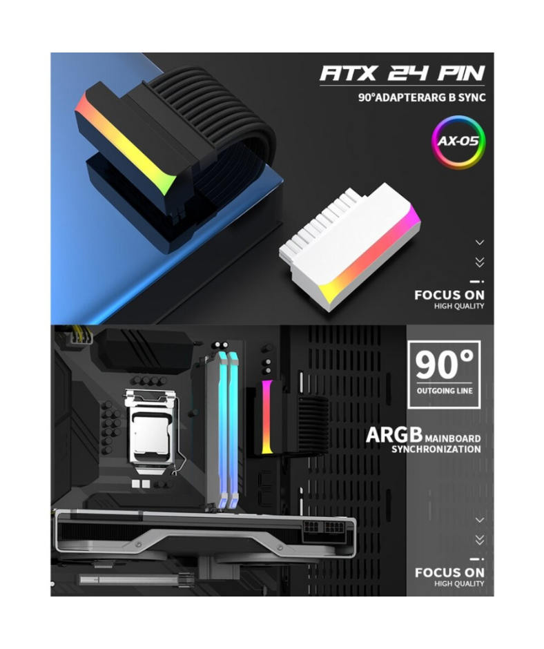 24pin ARGB AX-05 Motherboard 90° Adapter Connector WHITE – DynaQuest PC
