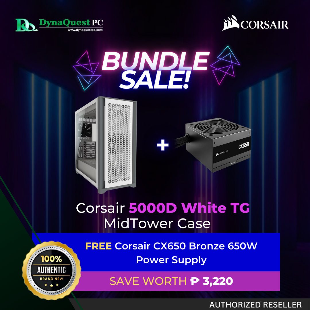 Corsair 5000D White TG MidTower Case + Corsair CX650 Bronze 650W Power ...
