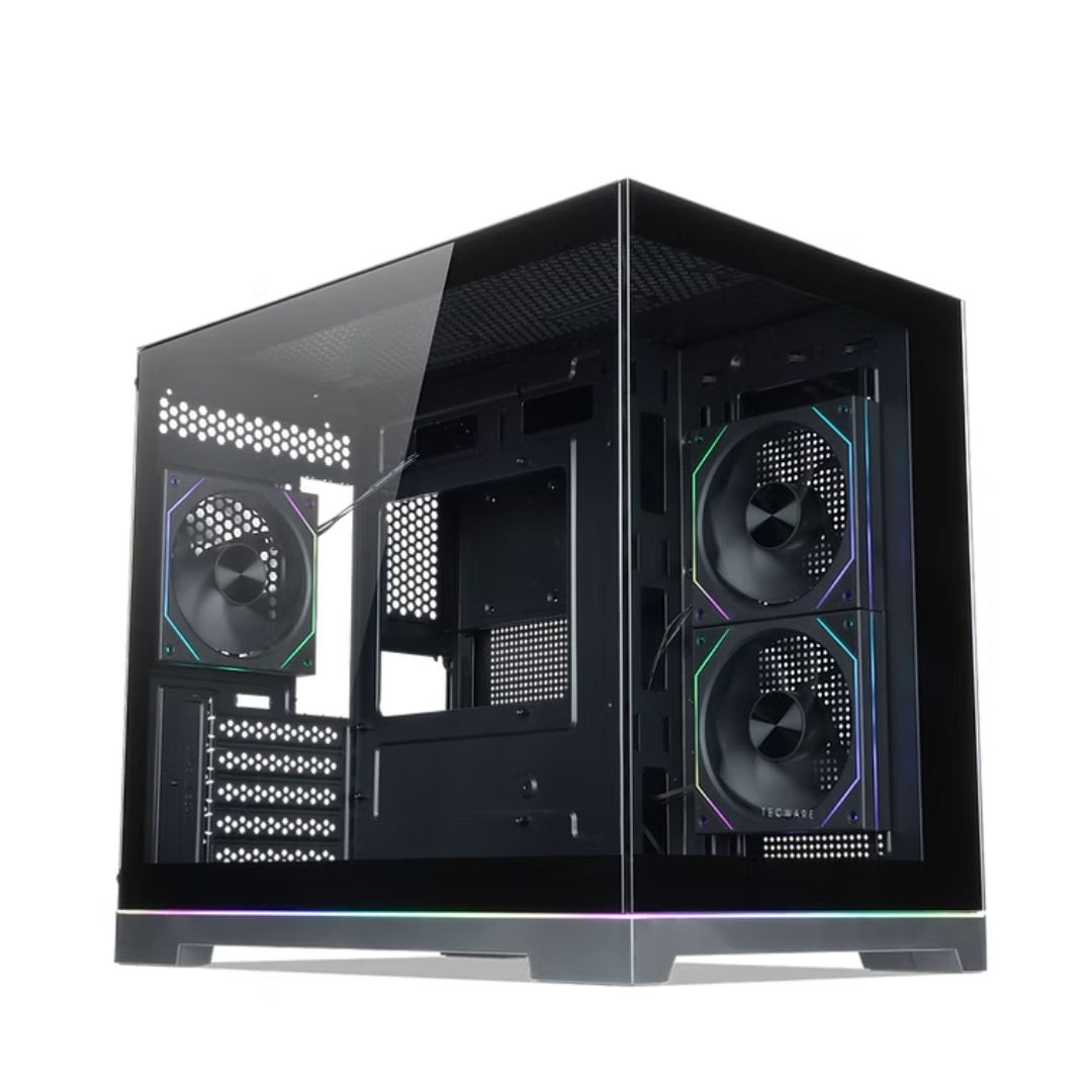 Tecware VXN Glow M TG ARGB Dual Chamber mATX Case + 3x120mm fan ( Blac ...