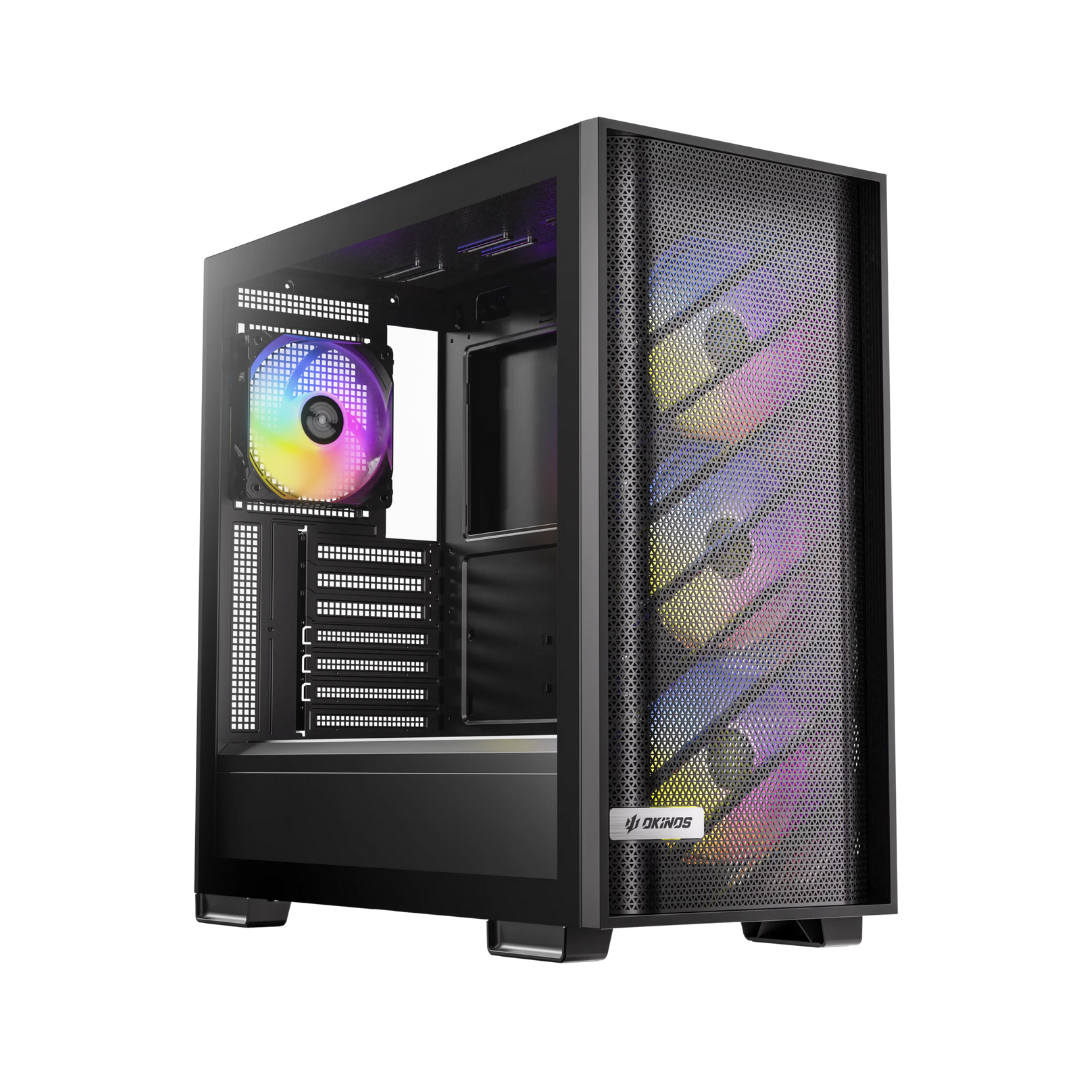 Okinos 612 ARGB Mid-Tower ATX TG Gaming PC Case w/ 4x120MM ARGB Fans ...