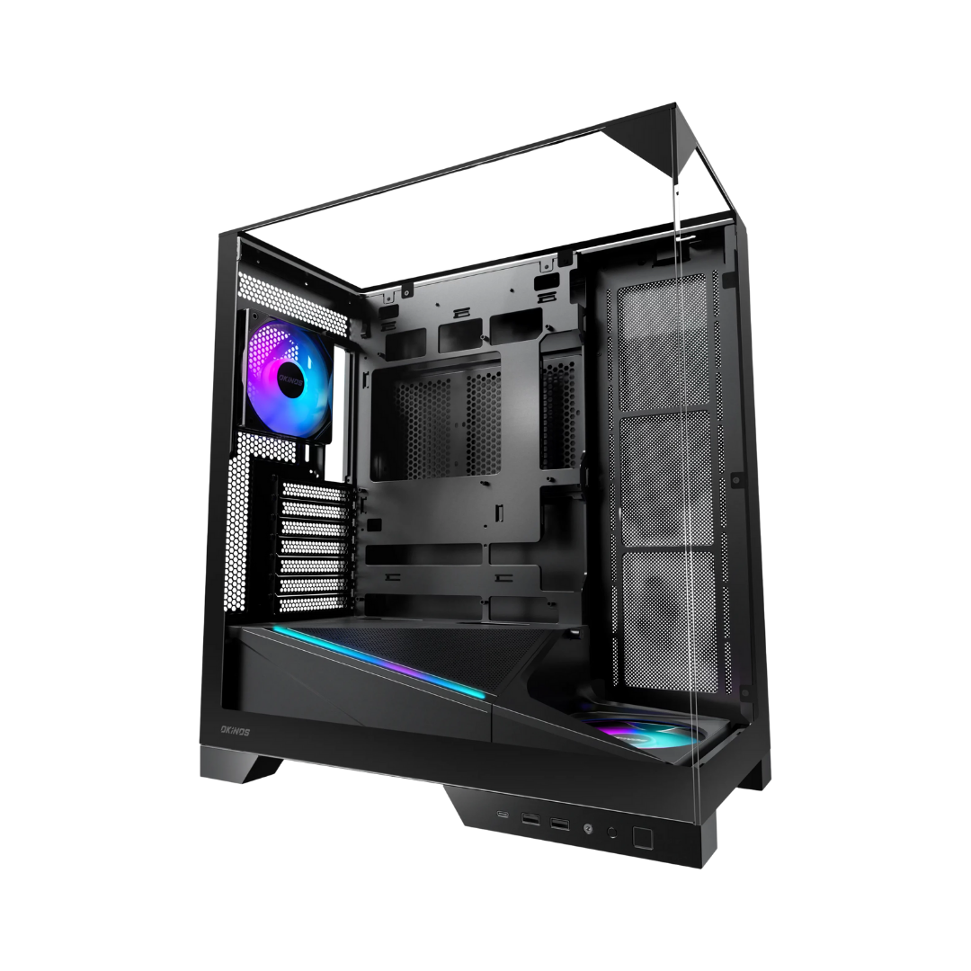 Okinos Aqua 93 Panoramic Mid-Tower ATX TG Gaming PC Case w/ 2x120MM AR ...